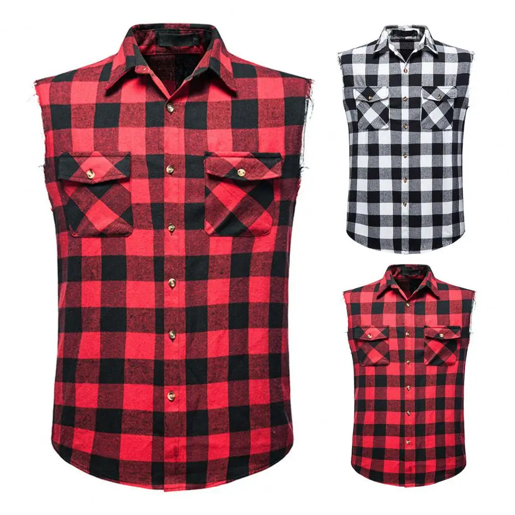 Lapel-Flap-Pockets-Single-Breasted-Men-Shirt-Summer-Plaid-Print ...