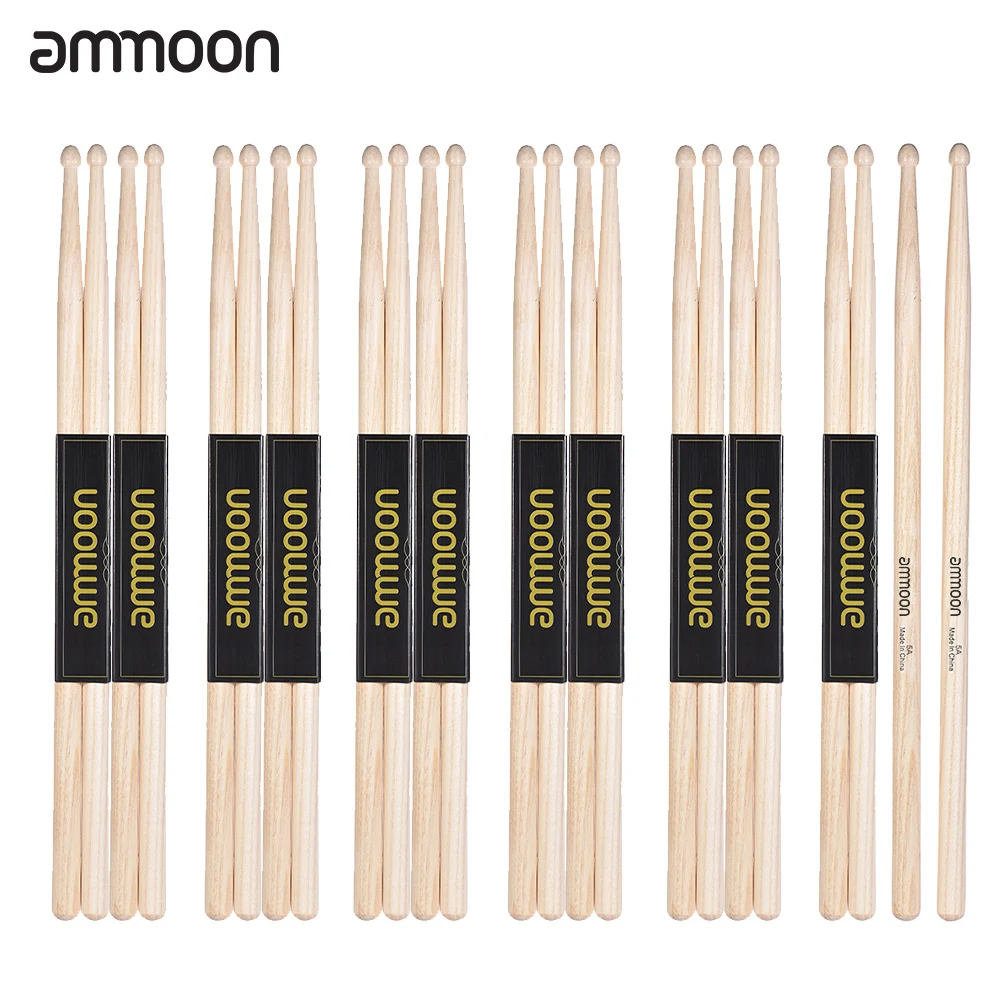 ammoon-3-12-Pairs-of-5A-Wooden-Drumsticks-Drum-Sticks-Fraxinus ...