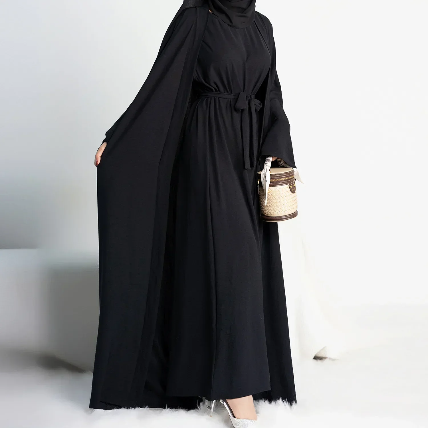 Muslim Woman Set 2 Piece Abaya Kimono with Sleeveless Inner Dress ...