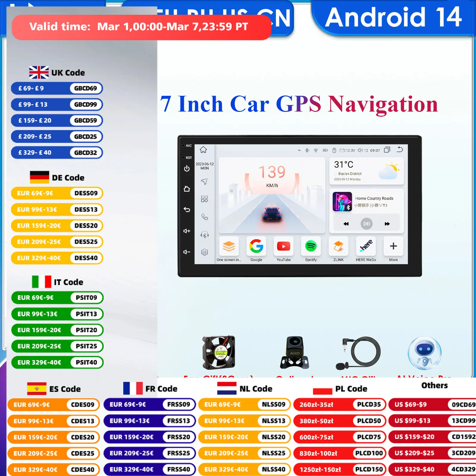 7'' Android 14 Car Radio Androidauto Carplay 2 Din GPS Car Audio ...