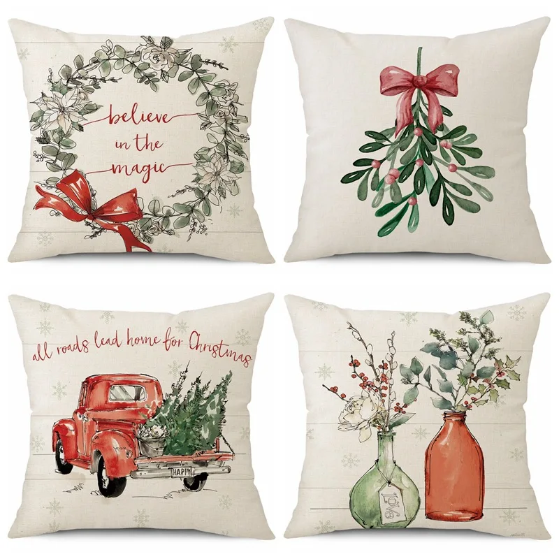 Christmas-Day-Gift-Pillow-Case-Xmas-Snowman-Santa-Claus-Picture-Cushion ...