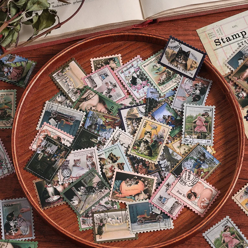 50 pcs Vintage stamp theme Stickers pack Adhesive Diy Stick Labels ...