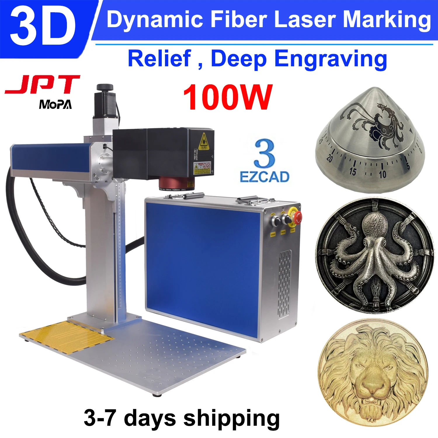 3D Dynamic Fiber Laser Marking Machine JPT Mopa 3D Relief Deep ...