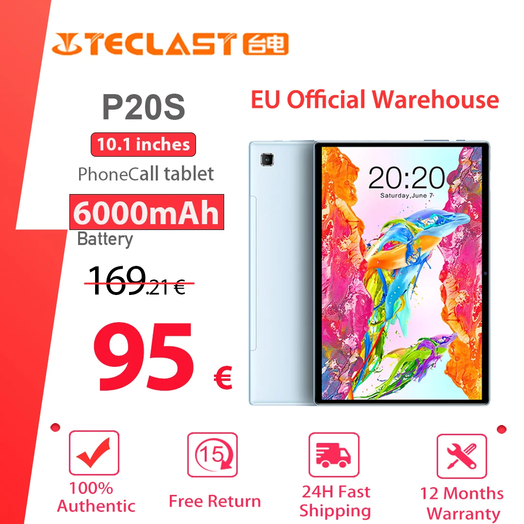Teclast P20S 10.1" Android 12 phone Tablet 1280×800 IPS MTK P22 Octa Core 4GB RAM 64GB ROM 4G ...