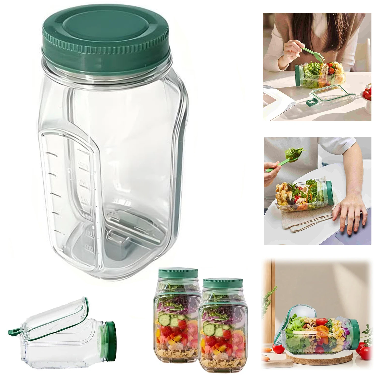 Leakproof Plastic Salad Box Container with Side-opening Cover, Portable ...