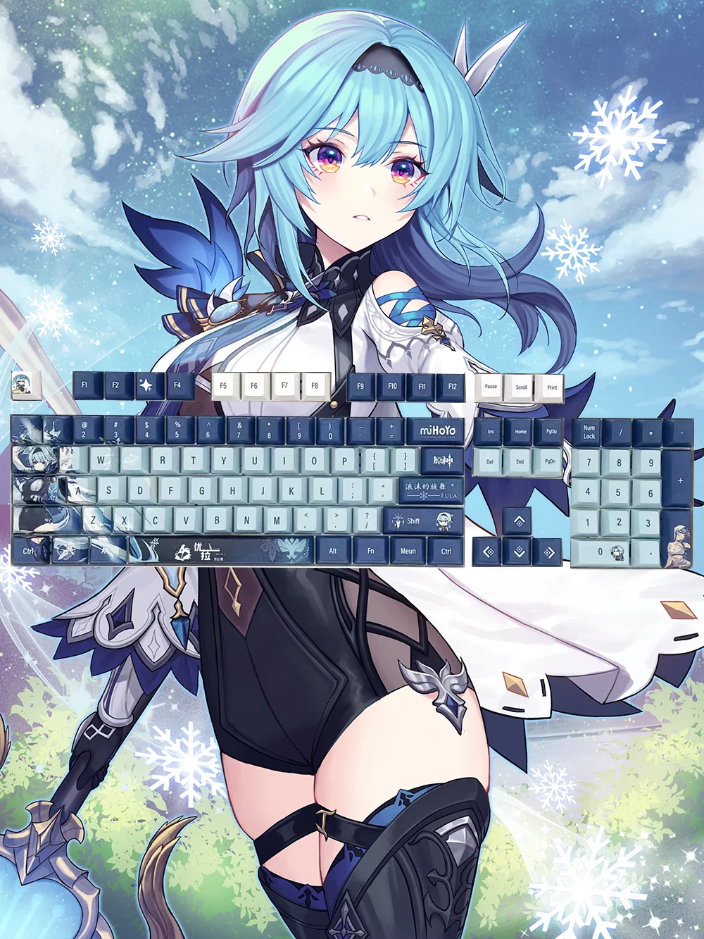 Genshin Impact Eula Keycaps, cubierta de accesorios decorativos para teclado, 126 teclas de ...