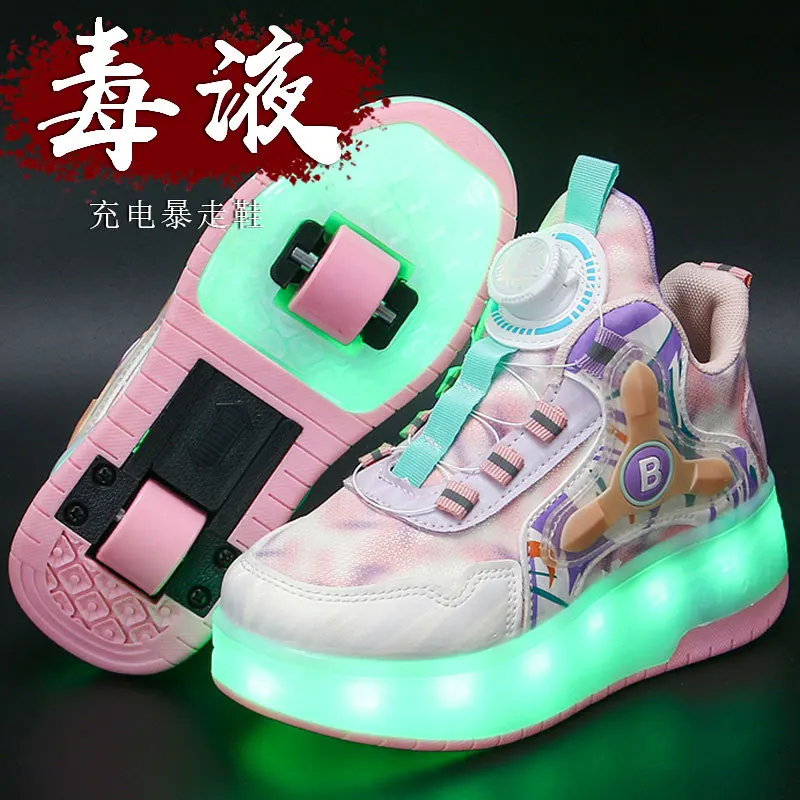 Girls-Outdoor-Sneakers-Kids-Flying-Shoe-Boys-Two-Wheels-LED-Light-Shoes ...