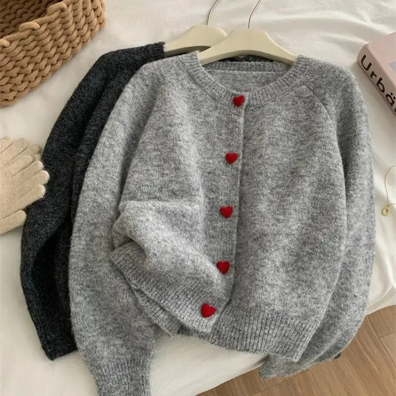 Cardigan Sweater for Women Cute Red Heart Button Soft Knit Wool Sweater ...
