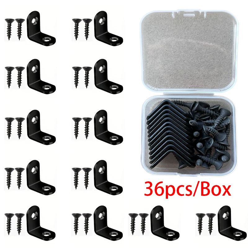 36pcs/Box Black L-shaped right Angle Support Accessories with screws ...