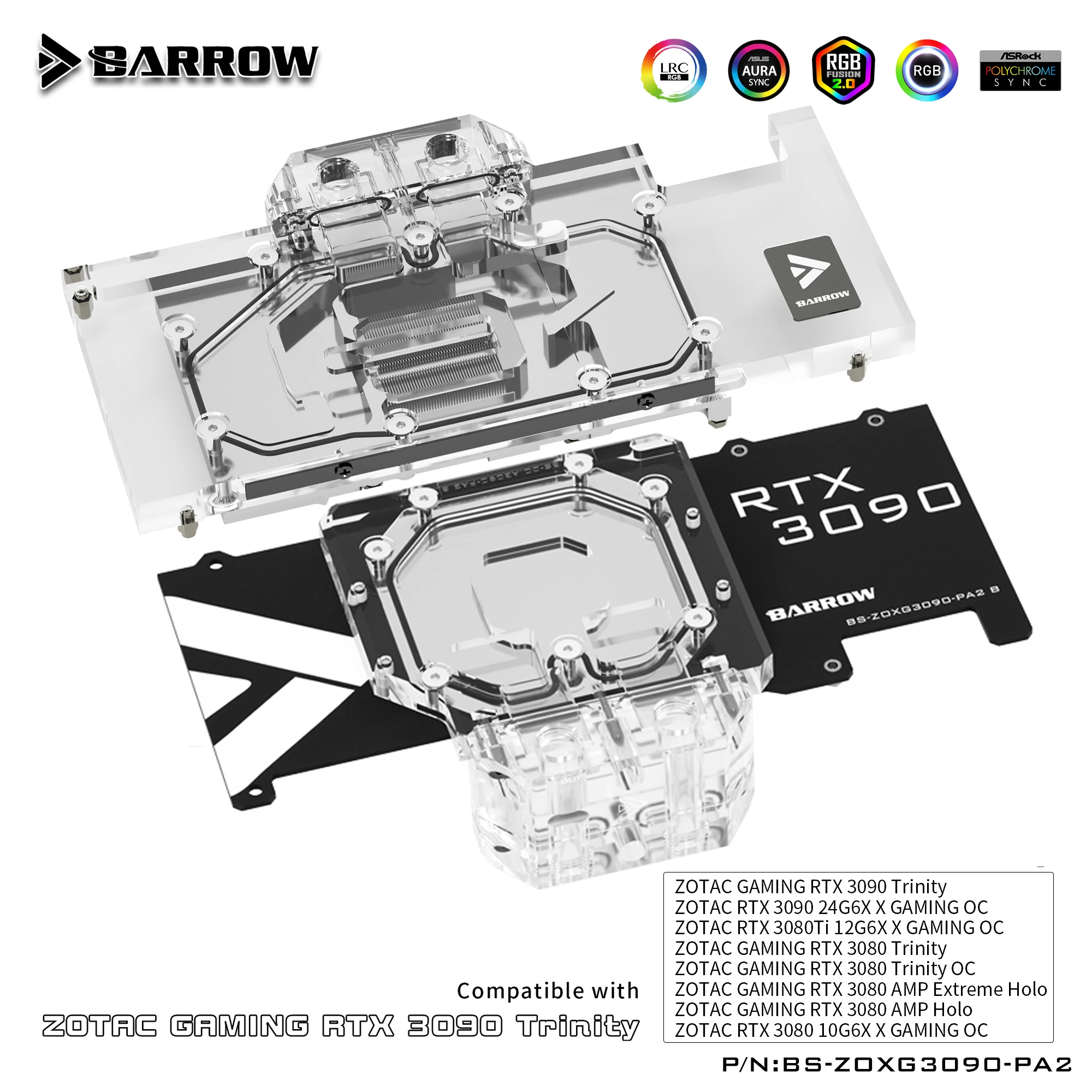 BARROW full coverage Water Block use for ZOTAC GAMING RTX 3090X/3080 TI ...