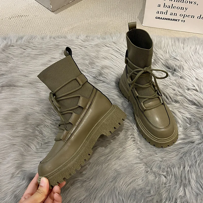 2022 botas femininas outono moda meia botas estilo britânico plataforma ...