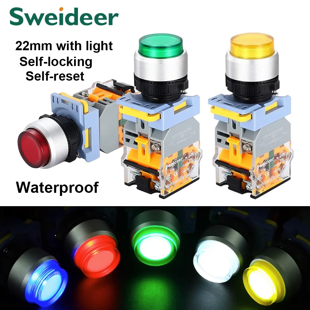 Waterproof-Push-Button-Switch-with-LED-22mm-Momentary-Reset-Self ...