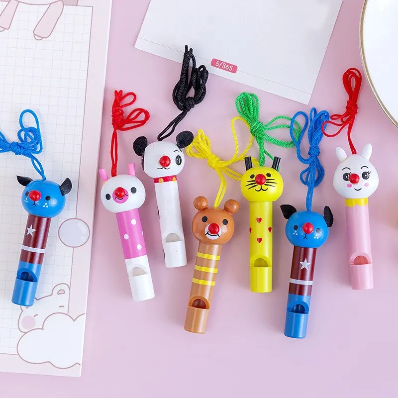 Cartoon Wooden Whistle With Lanyard Whistle Children's Toy Kindergarten ...