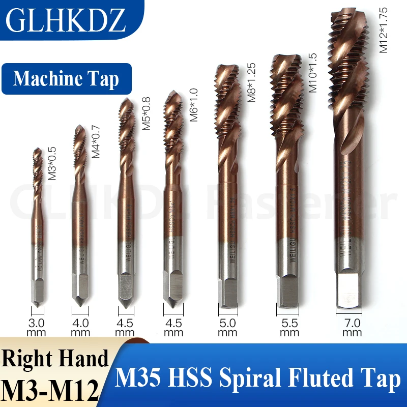 M3-M12 M35 HSS Machine Tap HSS Cobalt M35 Spiral Fluted Tap Metric ...