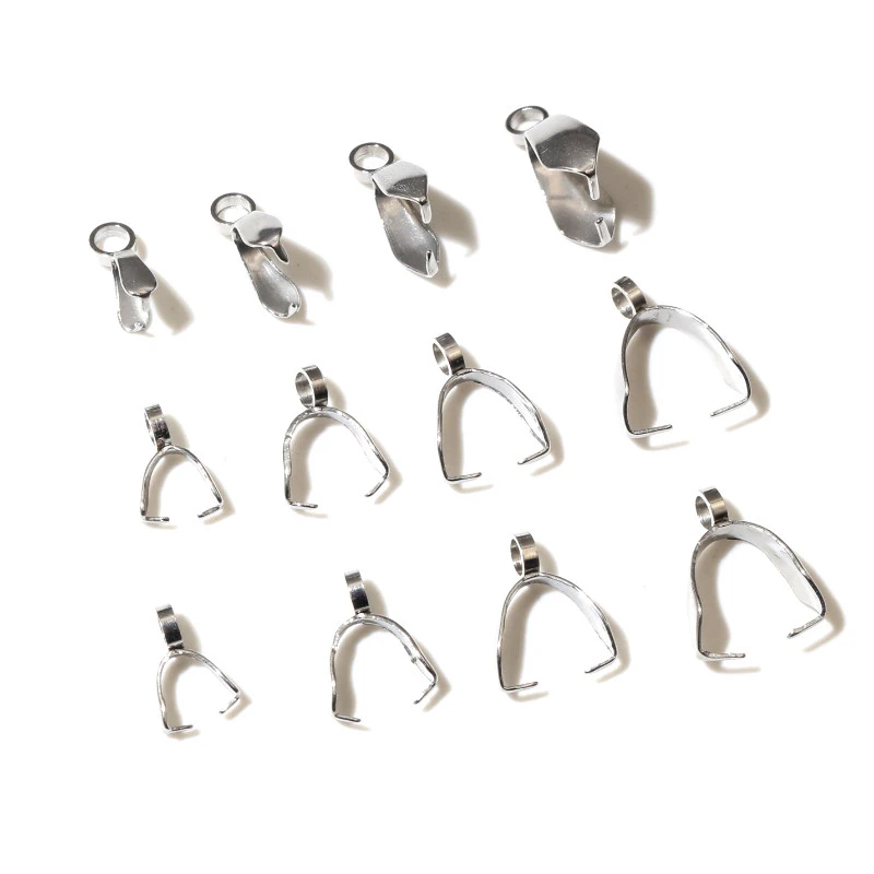 50pcs Stainless Steel 4 sizes Pendant Pinch Bail Clasps Necklace Hooks ...