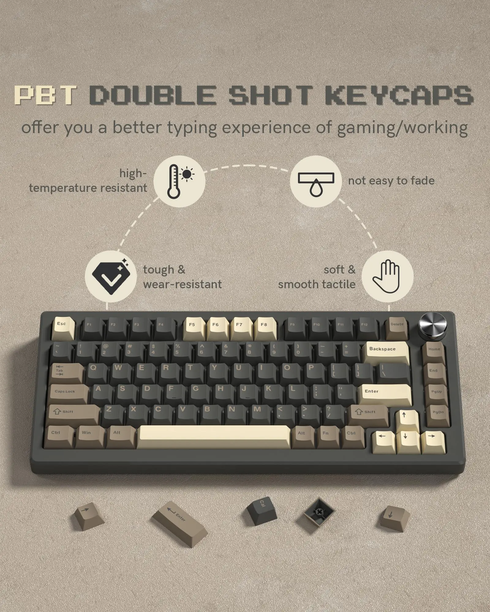 138-Keys-Retro-Brown-Gray-PBT-Doubleshot-Keycaps-Cherry-Profile-Custom ...