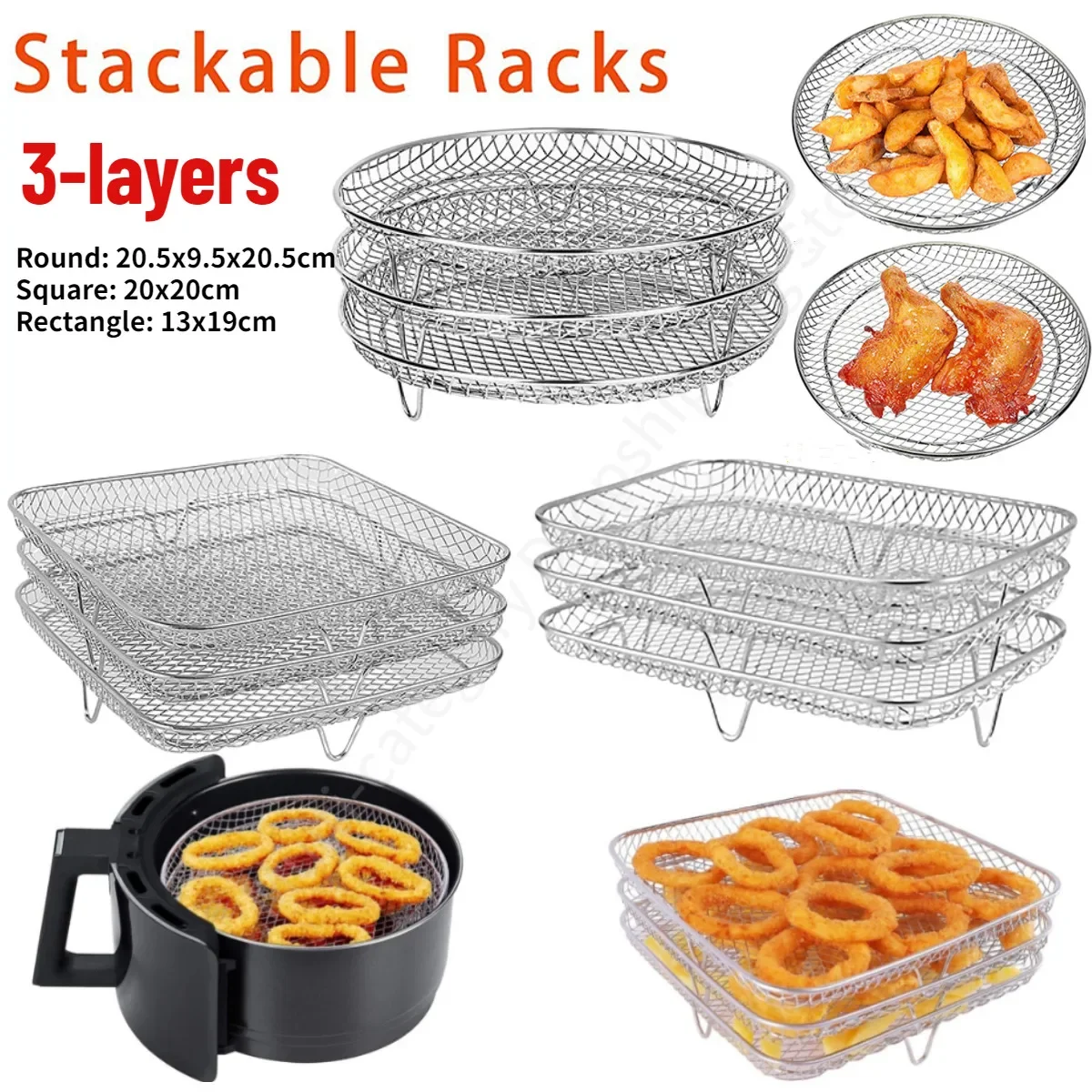 3-layers-Air-Fryer-Rack-Stackable-Grid-Grilling-Rack-Stainless-Steel ...