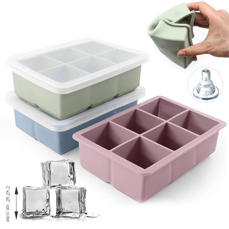 Silicone-Ice-Cube-Mold-Square-Shape-2inch-Large-Size-Ice-Cube-Tray-Bpa ...