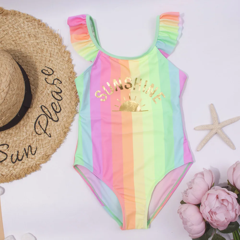 Rainbow-Print-Summer-Baby-Kids-Girls-One-Piece-Swimsuit-Swimwear-Hollow ...