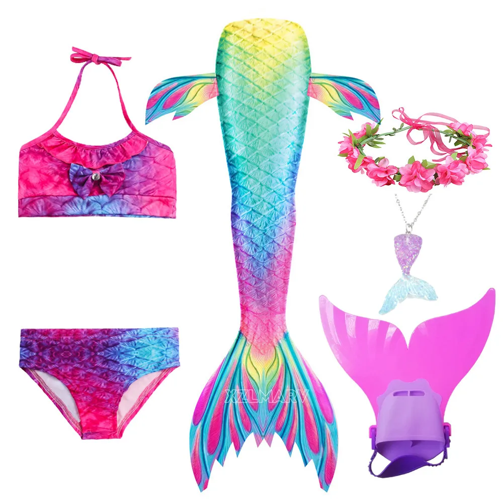 2022 Girls Swimmable Mermaid Tail Swimsuit And Sharkle Fin Set Kids ...