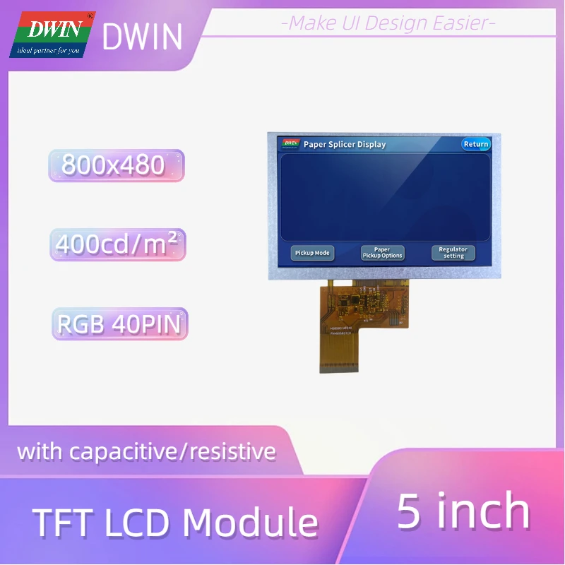 DWIN 5 Inch 400nit 800x480 RGB 40PIN TFT LCD Display Resistive Capacitive Touch Screen ...