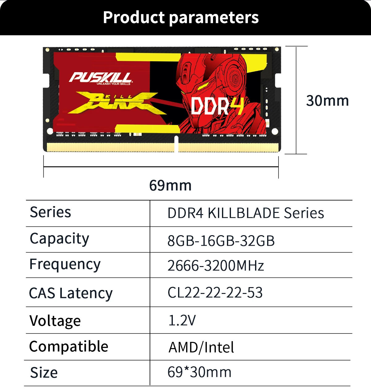 Память Puskill для ноутбука Ddr4 Ram 16 Гб 3200 МГц 2666 МГц 2400 МГц