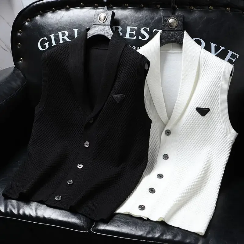 2025 Spring Summer Knitted Cardigan Vest Men's American Trendy Solid ...