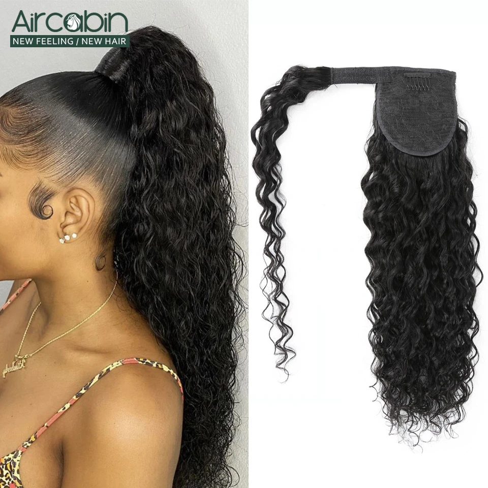 Human Hair Wrap Around Ponytail Extensions | Clip Ponytail Water Wave ...