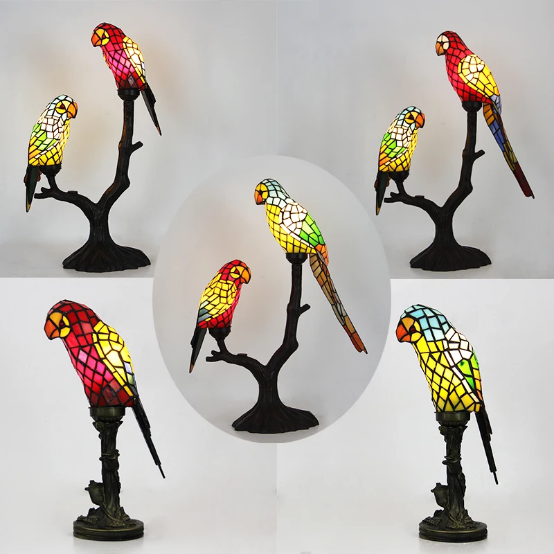 Tiffany Parrot Table Lamps Stained Glass Bird Desk Lamp for Living Room ...