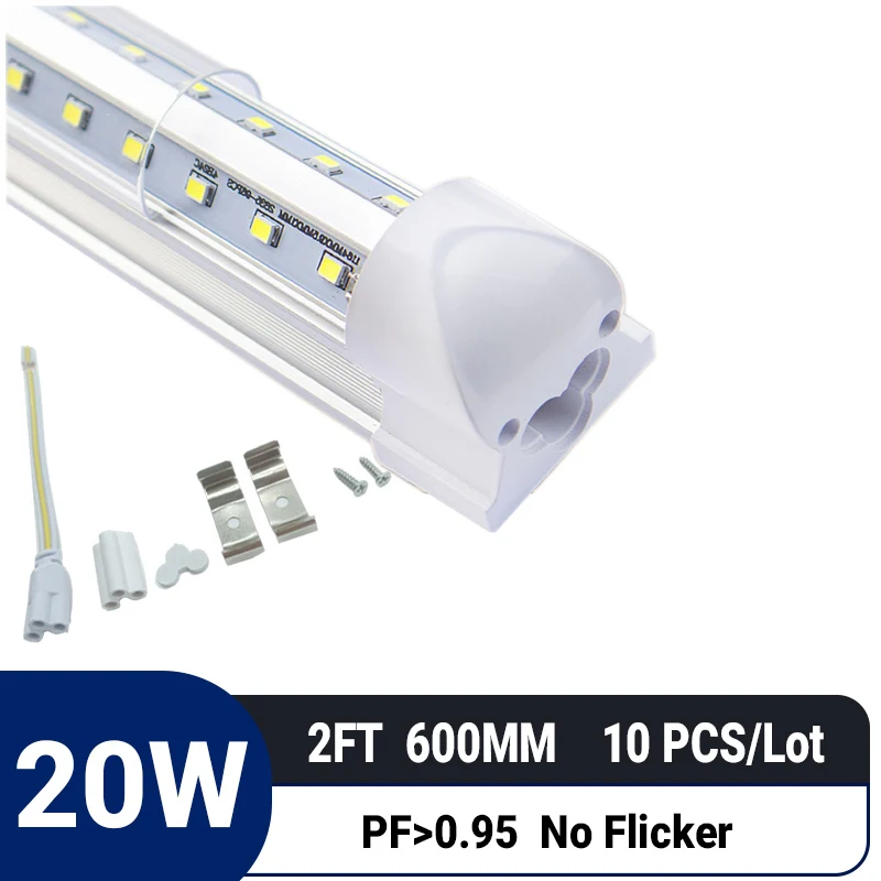 10pcs/lot 2ft 600MM 20W T8 Integrated V-Shape LED Tube - High PF 0.95 ...