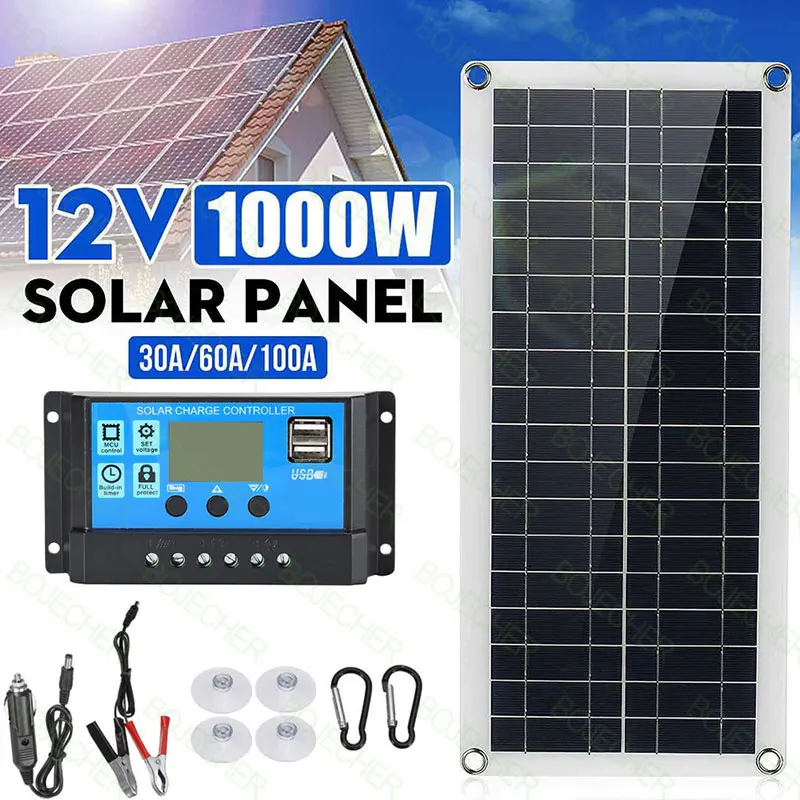 1000W-Solar-Panel-12V-Solar-Cell-With-30A-100A-Controller-Solar-Plate ...