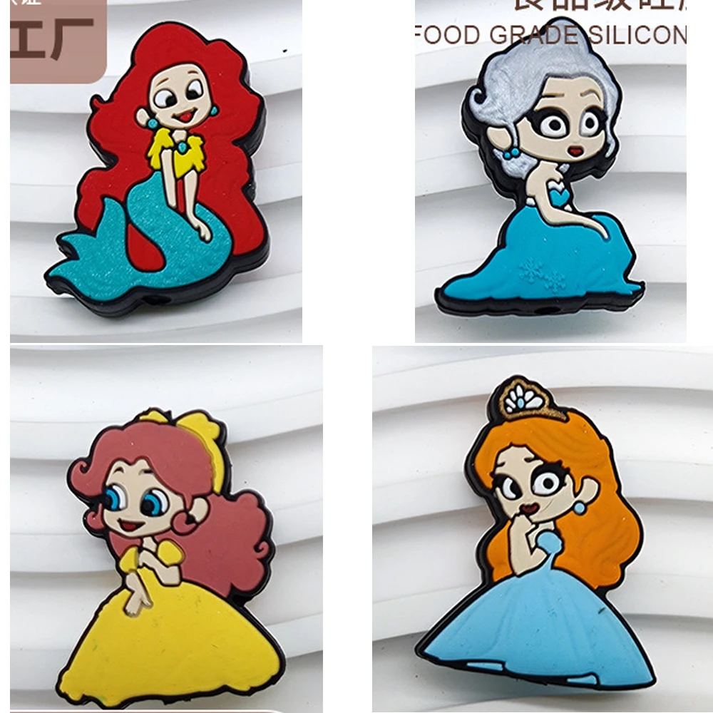 10pcs-belle-little-ariel-frozen-princess-silicone-focal-beads-pen-Chew ...