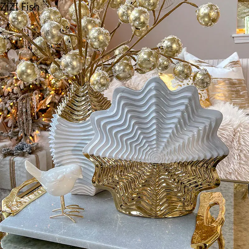 Creativity Polygonal Ceramic Vase Gold plated Flower Pots Flower ...