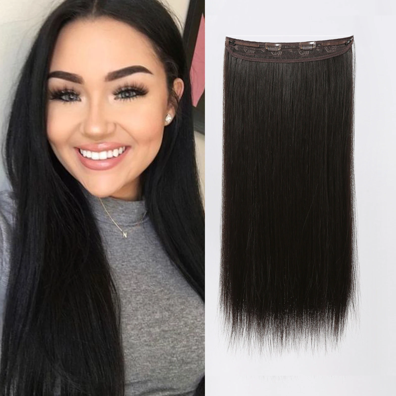 Black-Clip-in-Hair-Extensions-Synthetic-Long-Straight-Hairstyle ...