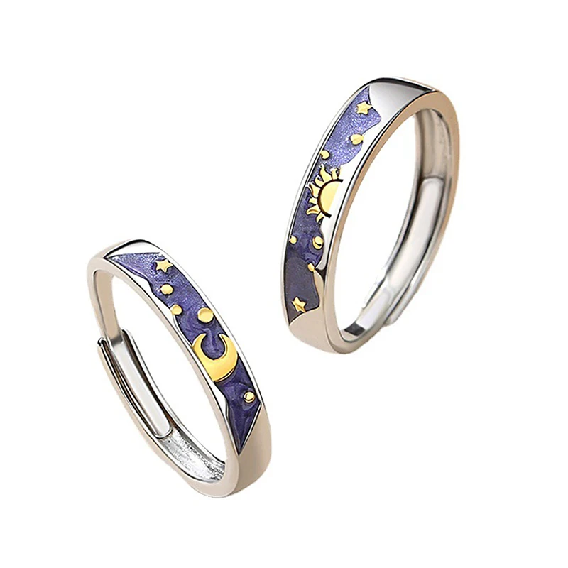 Romantic-Star-Moon-Couple-Open-Rings-Blue-Starry-Night-Rings-For-Women ...