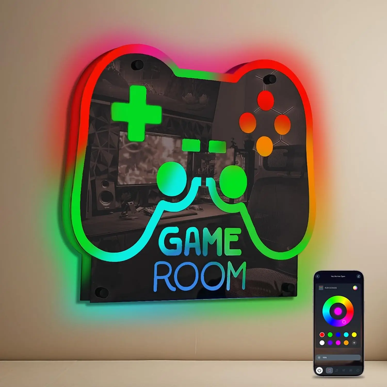 RGB Game Room Controller Neon Sign Mirrored Light Up Signs Wall Decor ...