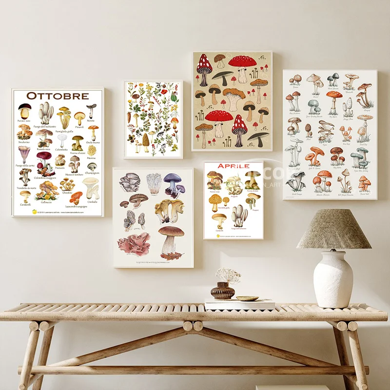 캔버스 북유럽 버섯 캔버스 회화 포스터 다양한 식물 학교 복도 벽화 거실 홈 인테리어 과학 벽화 포스터 인테리어 캔버스 그림 팝아트 벽 인테리어 인테리어 포스터 인테리어