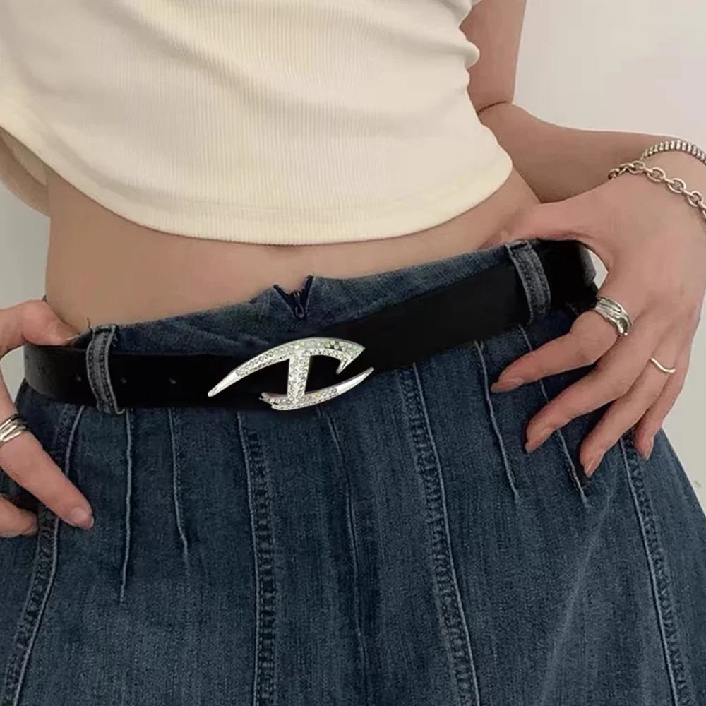 Women-PU-Leather-Belt-With-Alloy-Diamonds-Buckle-Solid-Color-Gothic ...