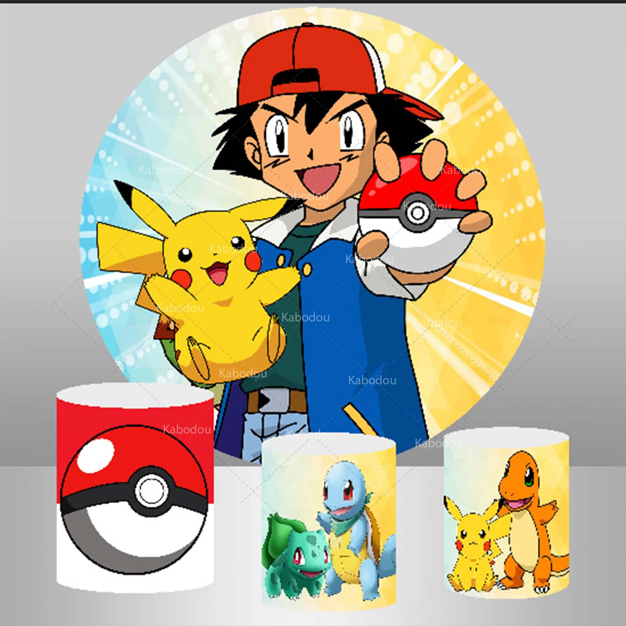Pokemon Backdrops Round Covers Decoration Kids Birthday Party ...