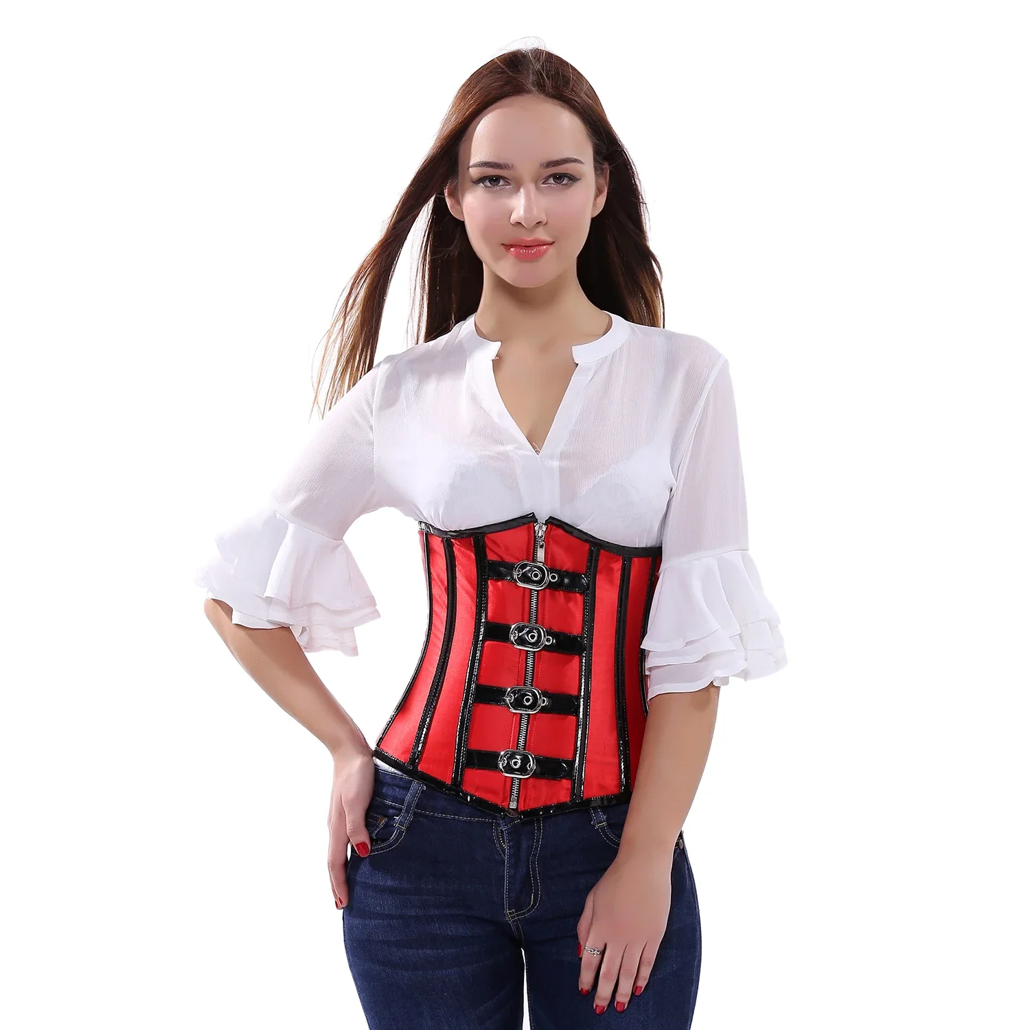 Gothic-Pirate-Steampunk-Corset-Sexy-Leather-Underbust-Steel-Boned ...