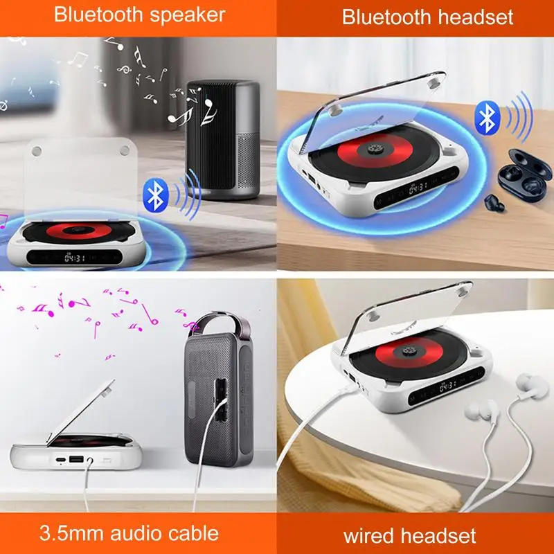 Disk Players Wireless Desktop Music Player With Headphones Rechargeable ...