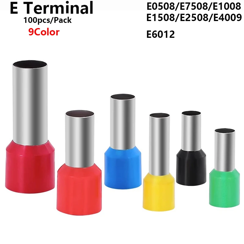 100pcs/Pack E0508 E7508 E1008 E1508 E2508 Insulated Ferrules Terminal ...