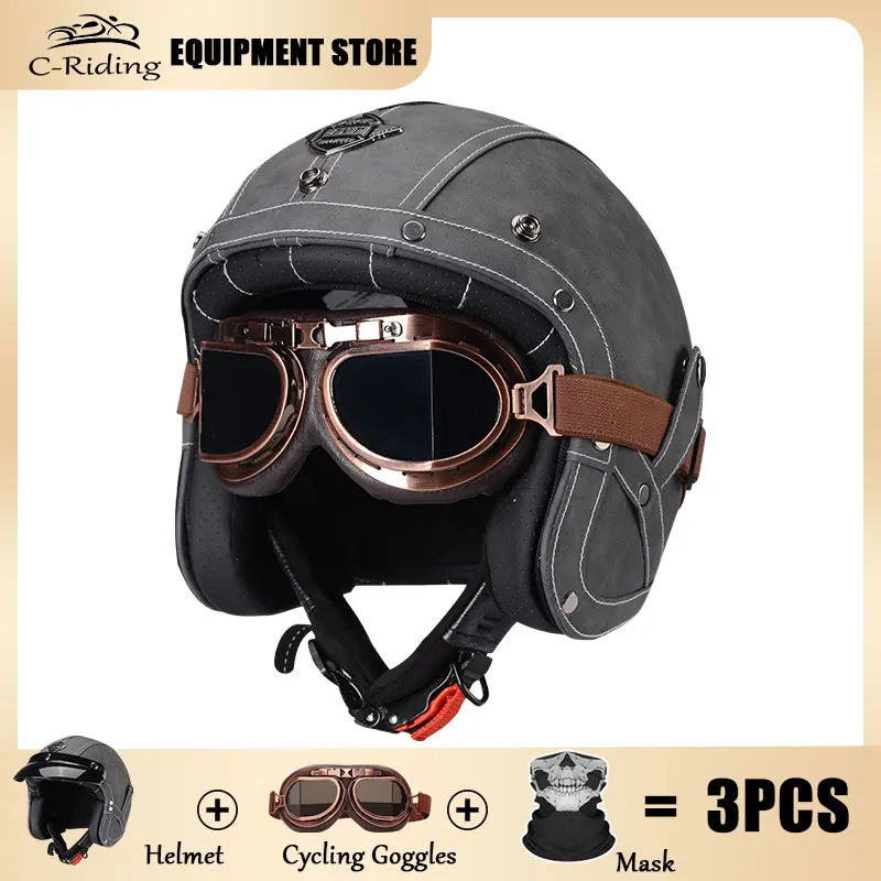 Capacete-de-motocicleta-Open-Face-para-homens-e-mulheres-vintage-e ...