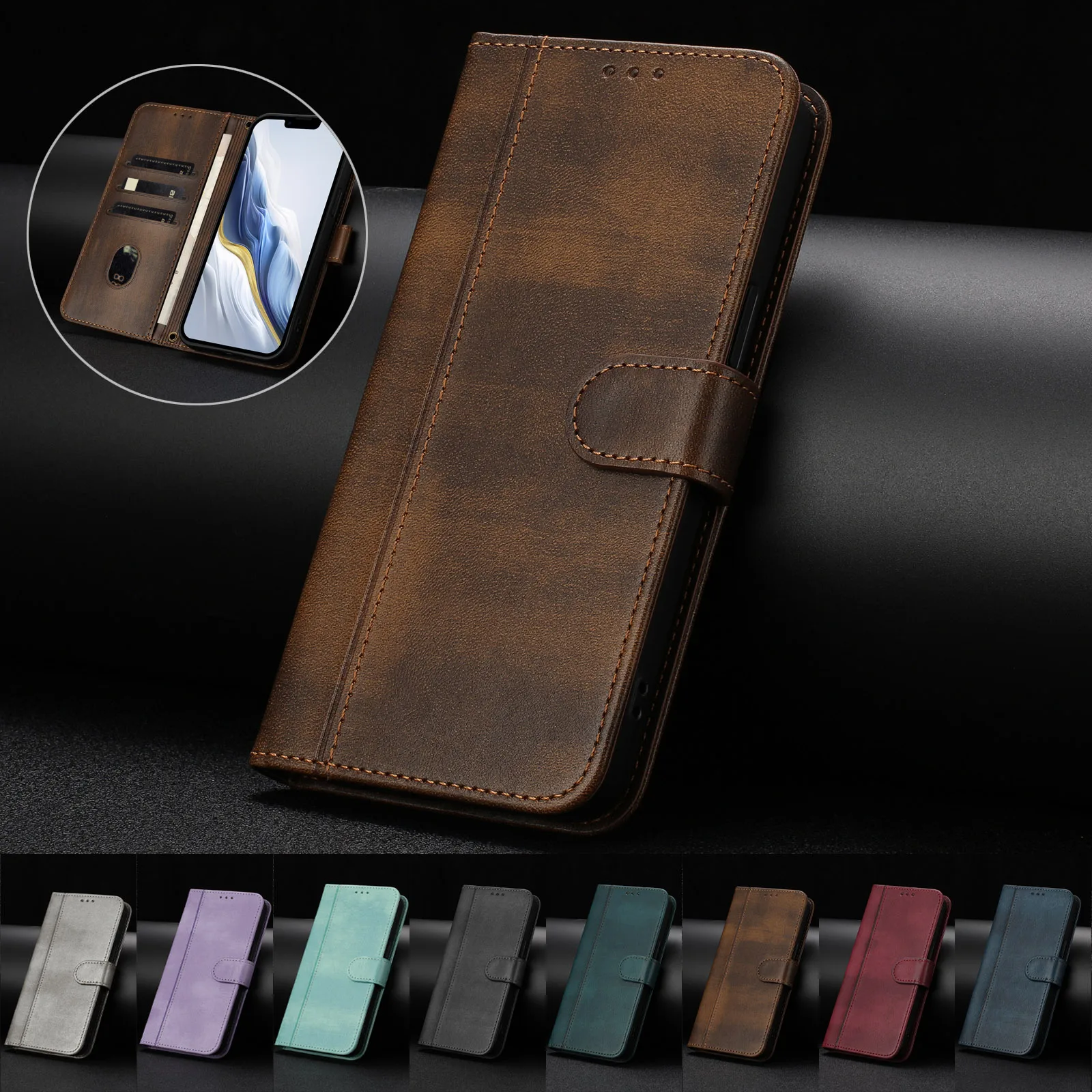 Vintage Leather Flip Phone Wallet Case Cover for TCL 408 T506D (YB0904)