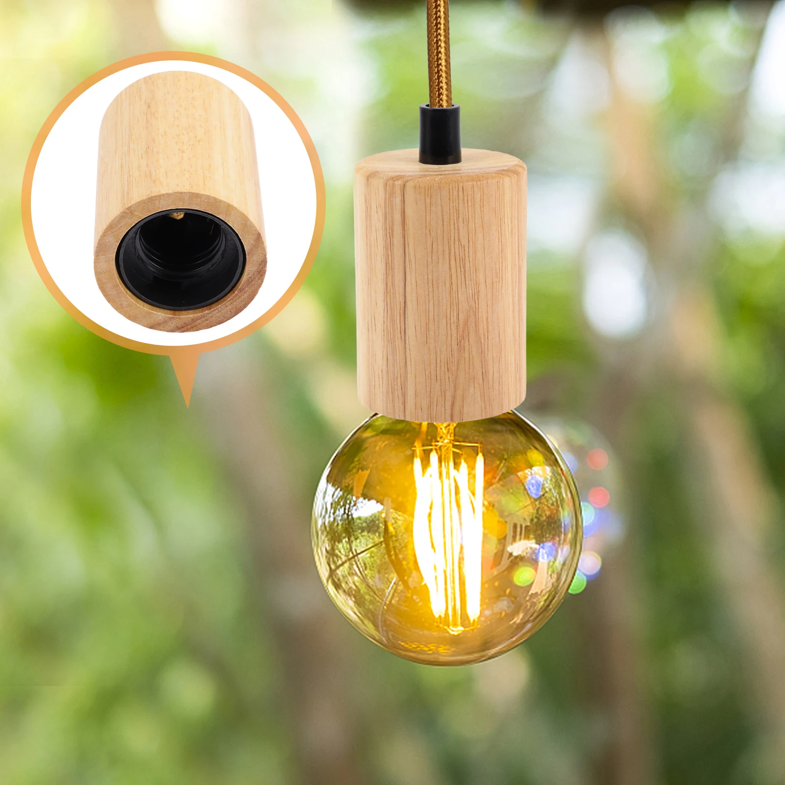 Lamp Holder E27 Base Adapter Wooden Hanging Light Socket Light Bulb ...