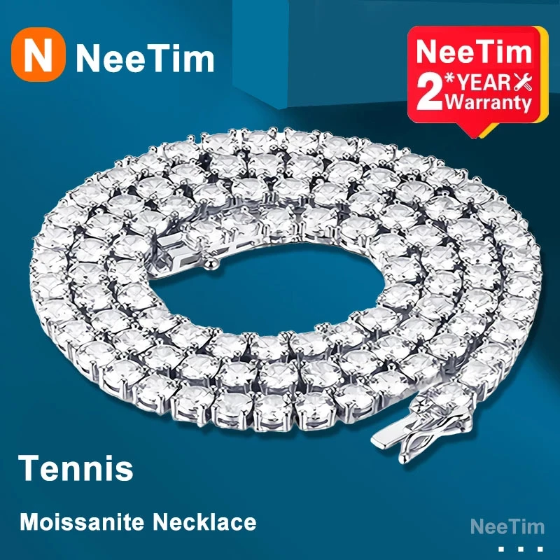 Neetim 925 Sterling Silver Moissanite Tennis Necklace For Women Men Lab Diamonds With Gra ...