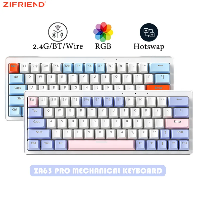 ZIFRIEND-Teclado-mec-nico-ZA63-PRO-con-cable-inal-mbrico-3-modos ...