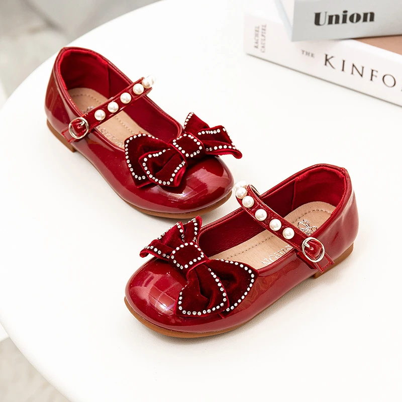 Children-Princess-Shoes-with-Bowknot-Fashion-Little-Girls-Red-Leather ...