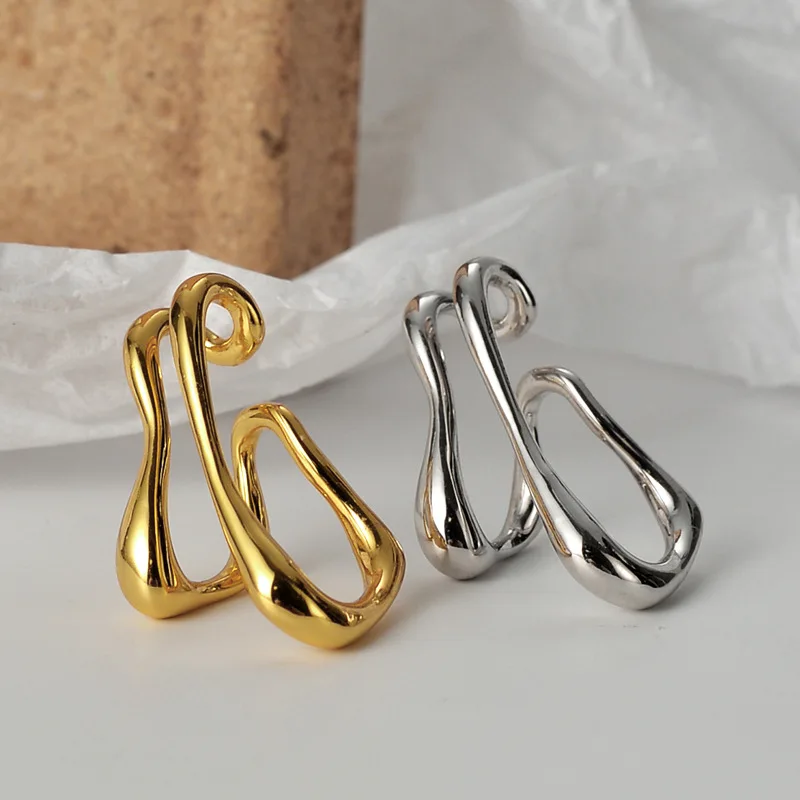 Clip-de-oreja-de-doble-capa-de-Metal-Punk-para-mujer-pendientes-de-L ...