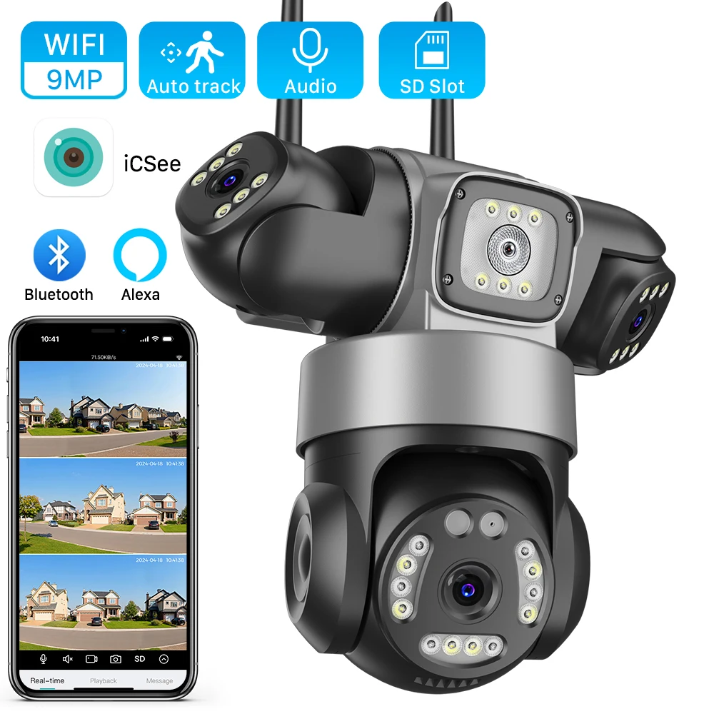 ICsee Wireless PTZ IP Camera 8K 15MP 3-Lens 3-Screen 9MP 4K 2-Way Audio ...